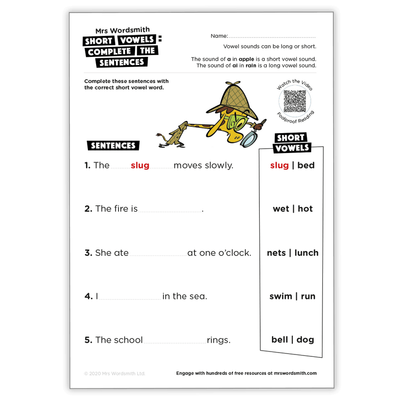 Short vowels: complete the sentences