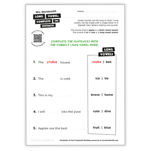 Long vowels: complete the sentences